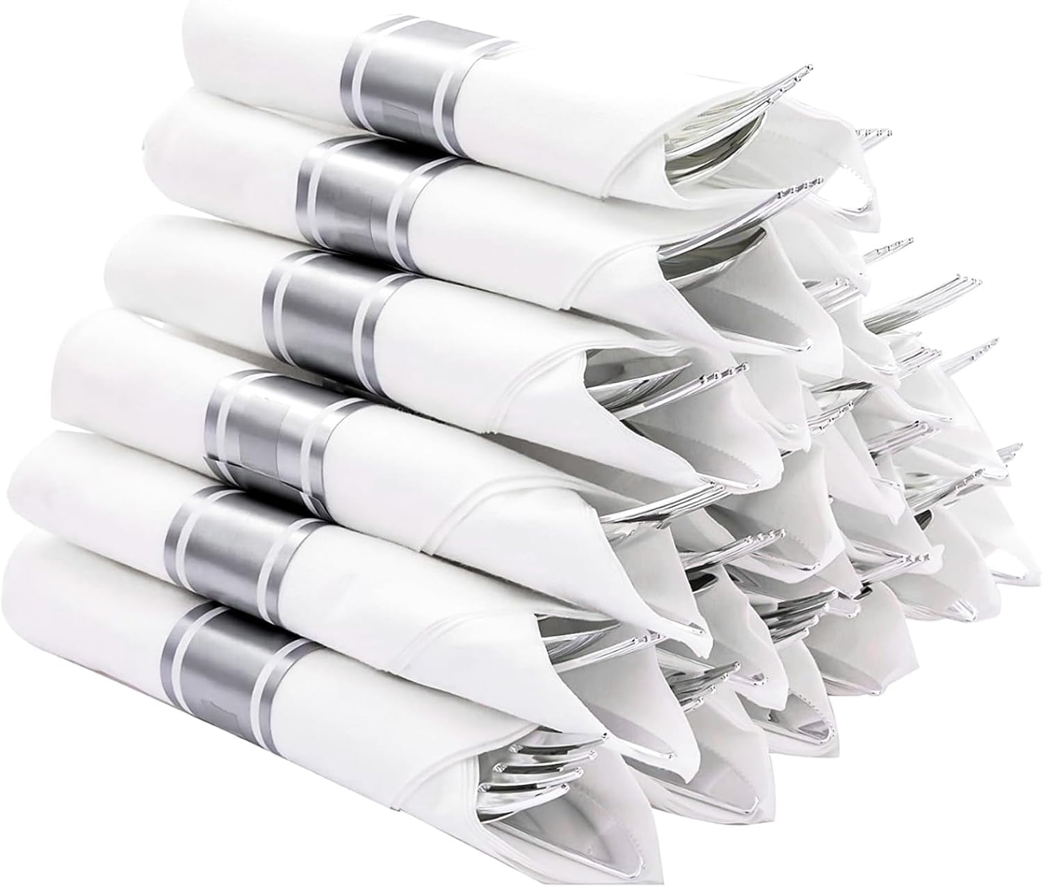 50 Pack Pre Rolled Gold Plastic Cutlery Set, Wrapped Plastic Silverware ...