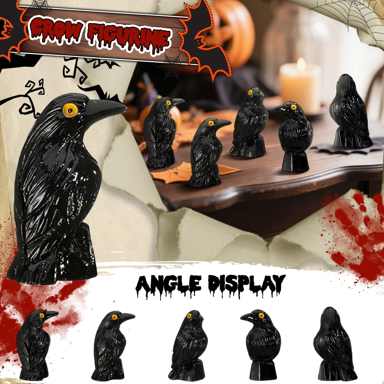 50-Pack Premium Black Resin Crow Figurines for Halloween Decor ...