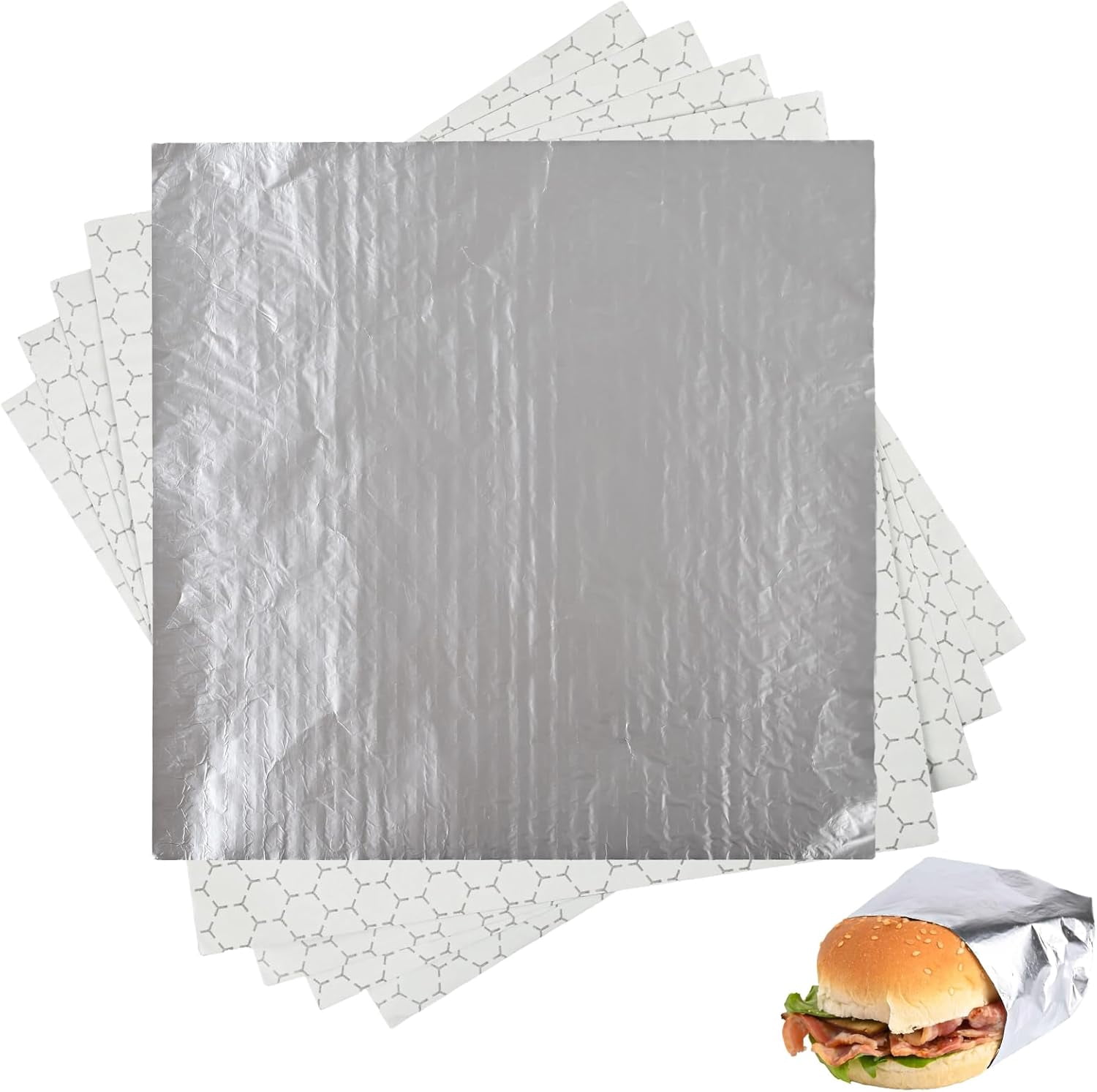 50 Pack Premium Insulated Foil Sandwich Wrap Sheets, 12"x12" Pre-Cut ...