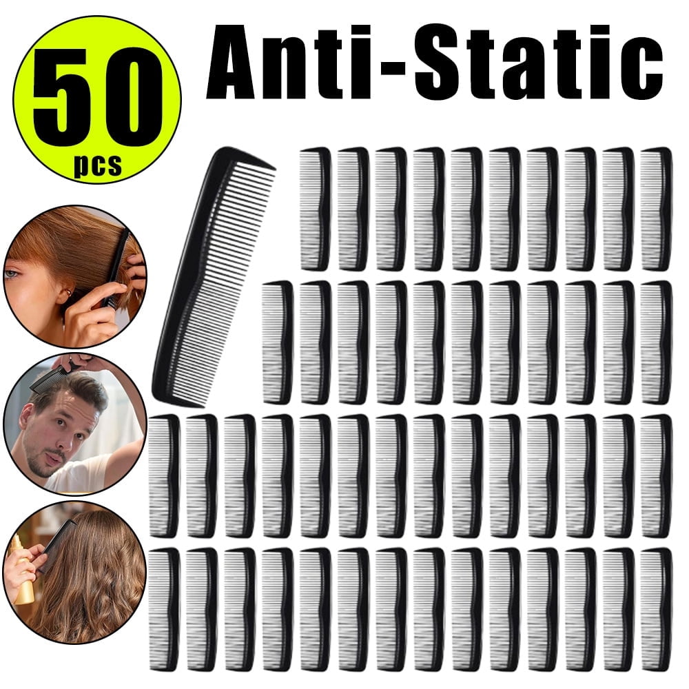 50-Pack Professional Barber Combs, 5-Inch Dual-Sided Wide & Fine Tooth ...