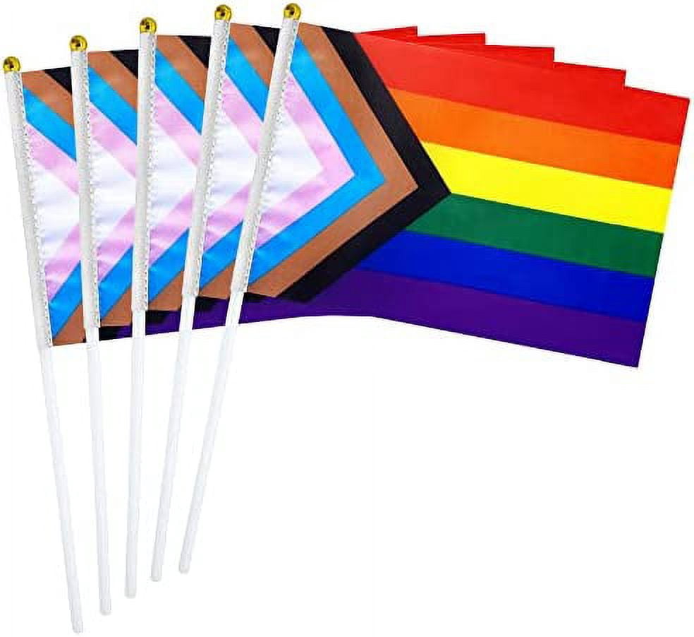 50 Pack Progress Pride Rainbow Stick Flag Small Mini Hand Held USA ...