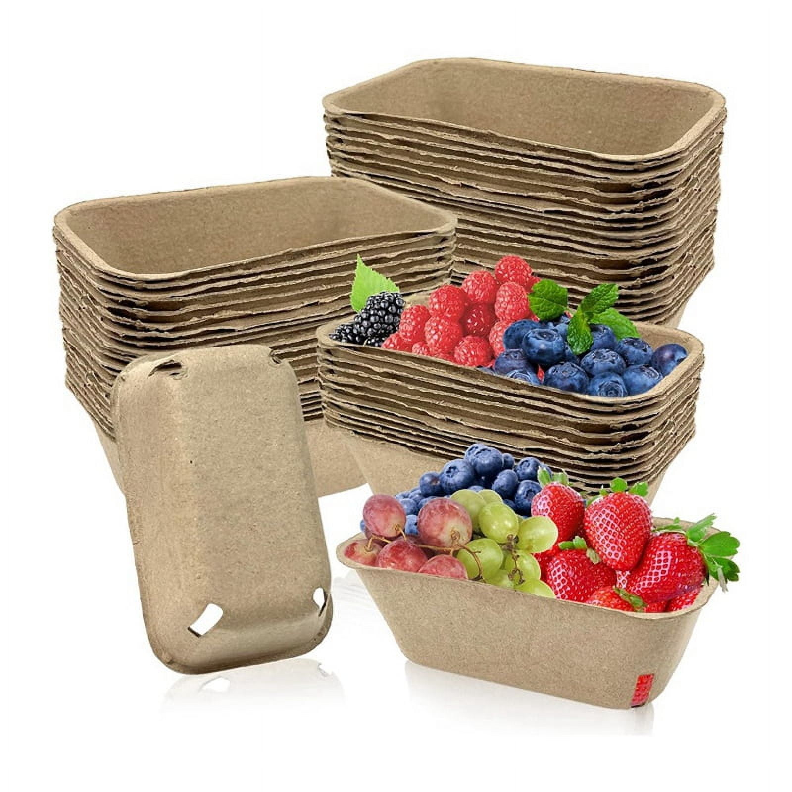 50 Pack Pulp Fiber Berry Basket for Picking Fruit, Molded Berry Basket ...