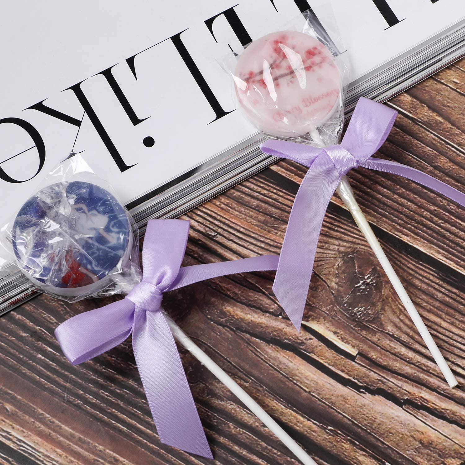 50 Pack Purple Satin Ribbon Twist Tie Bows for Treat Bags, Gift Bags, Bakery Candy Bags and ...