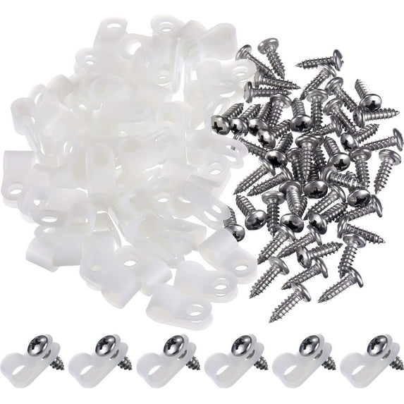 50 Pack R-Type Cable Clip Wire Clamp, Nylon Screw Mounting Cord ...