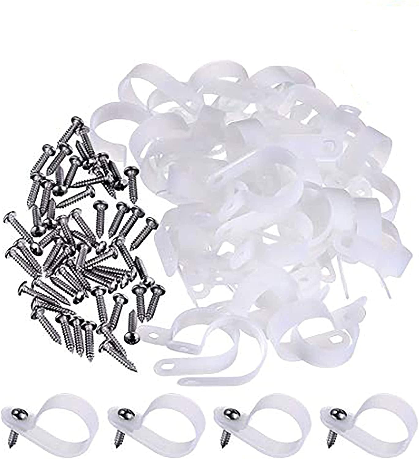 50 Pack R-Type Cable Clip Wire Clamp, White Nylon Screw Mounting ...