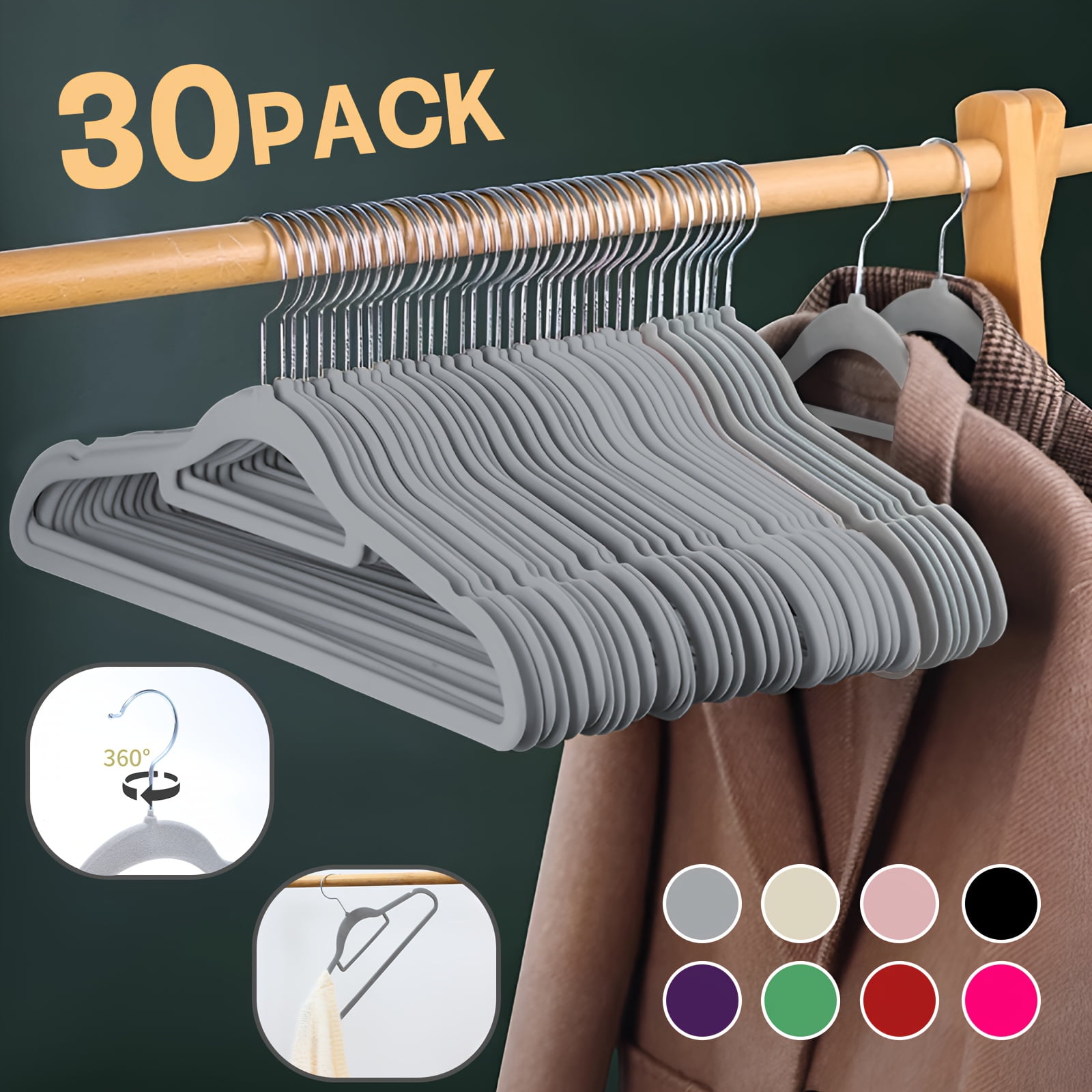 50-Pack Red Hanger Set with 360° Swivel Hooks, Space Saving Velvet ...