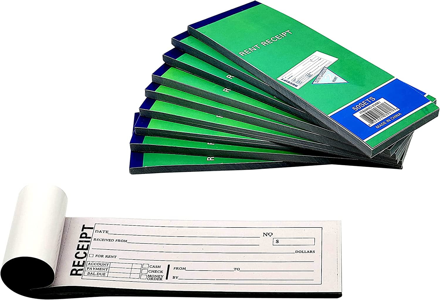 50 Pack: Rent Receipt Book Carbonless Copy Duplicate 2 parts 50 Sets 8 ...