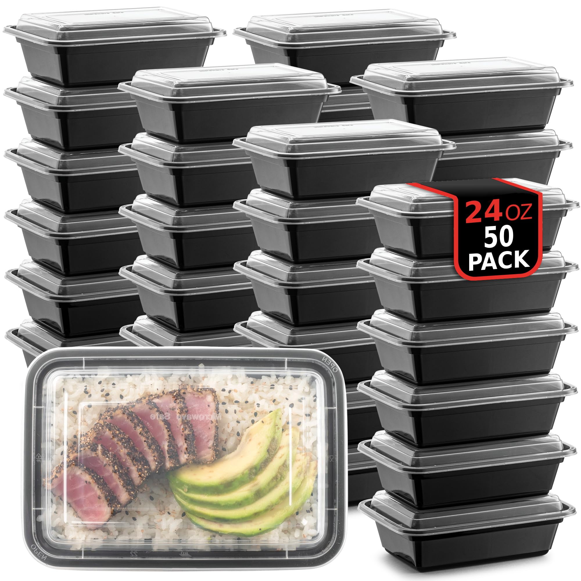 50-Pack Reusable Meal Prep Container Microwave Safe Food Storage ...