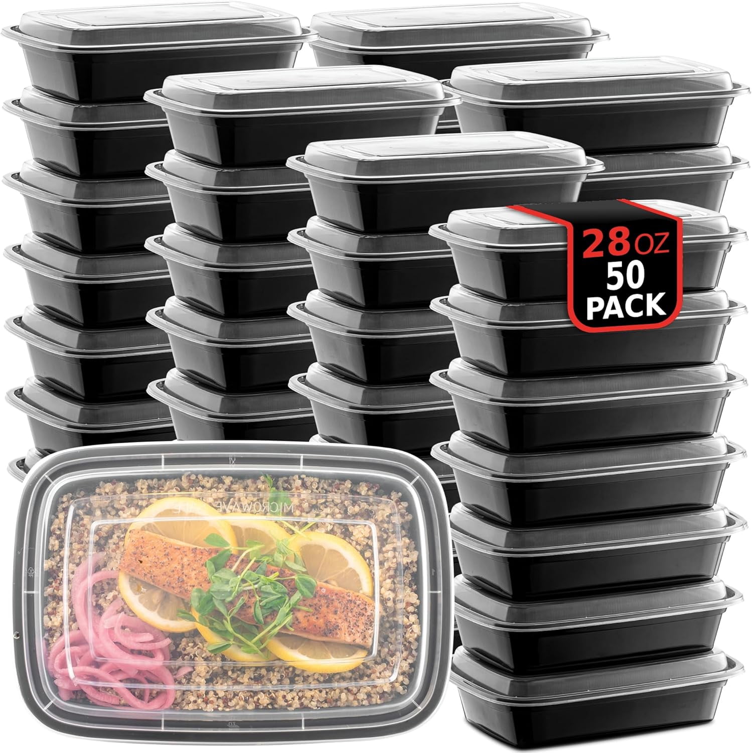 50 Pack Reusable Meal Prep Containers with Lids, Microwave Safe Food Storage Containers, 28 ...