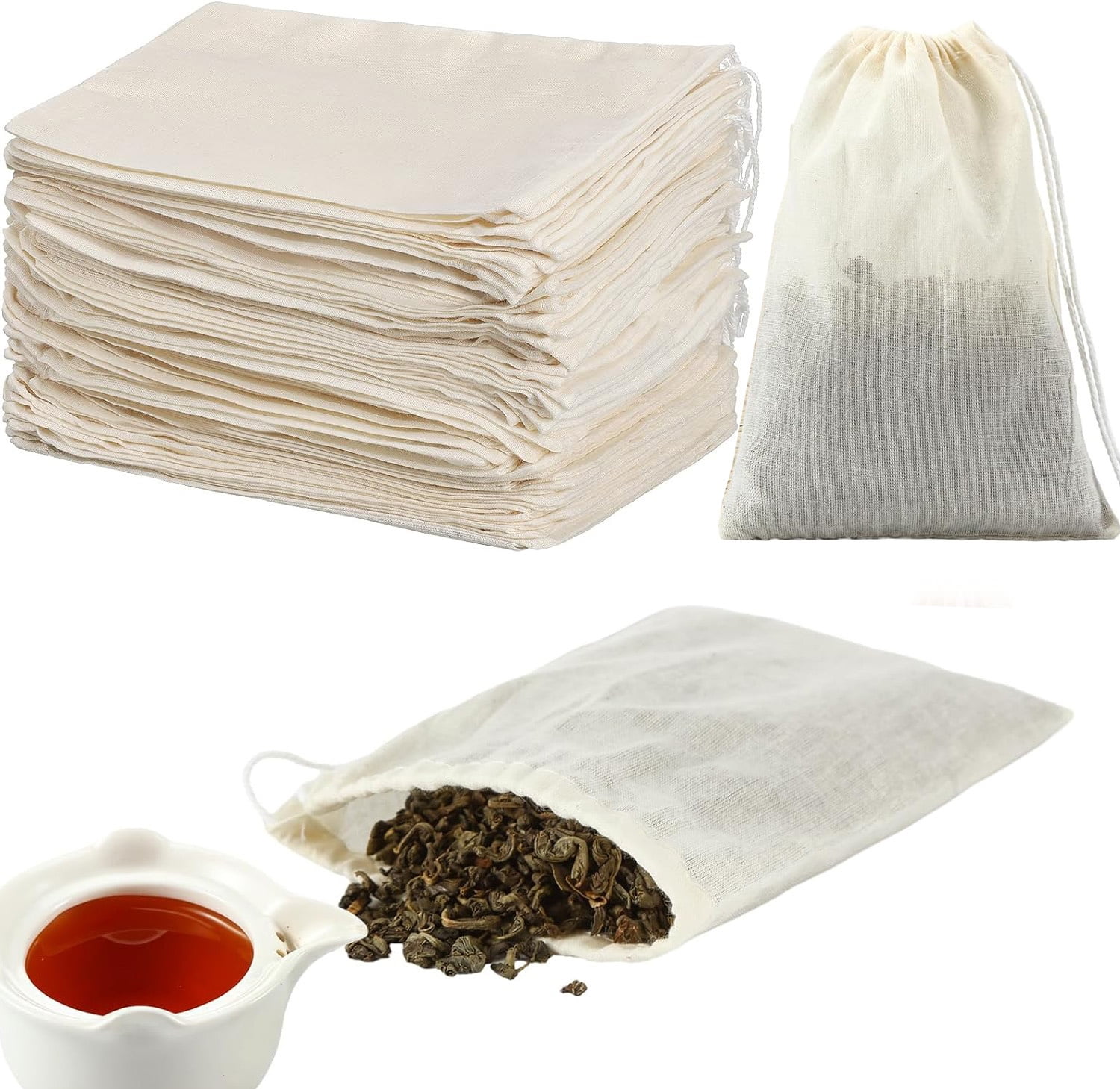 50 Pack Reusable Tea Bags,Bexikou Drawstring Packing Bags,Reusable Tea ...