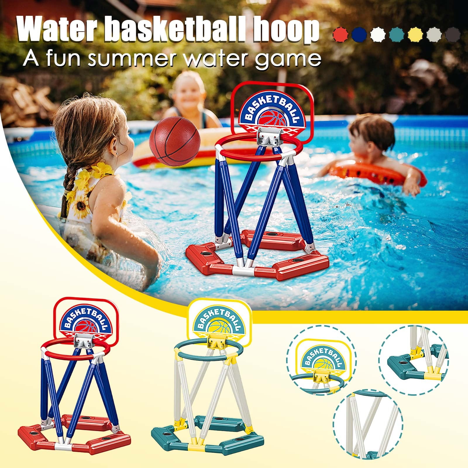 Pool Basketball Hoop, Floating Pool Toys and PU MPS,Outdoor Swimming ...
