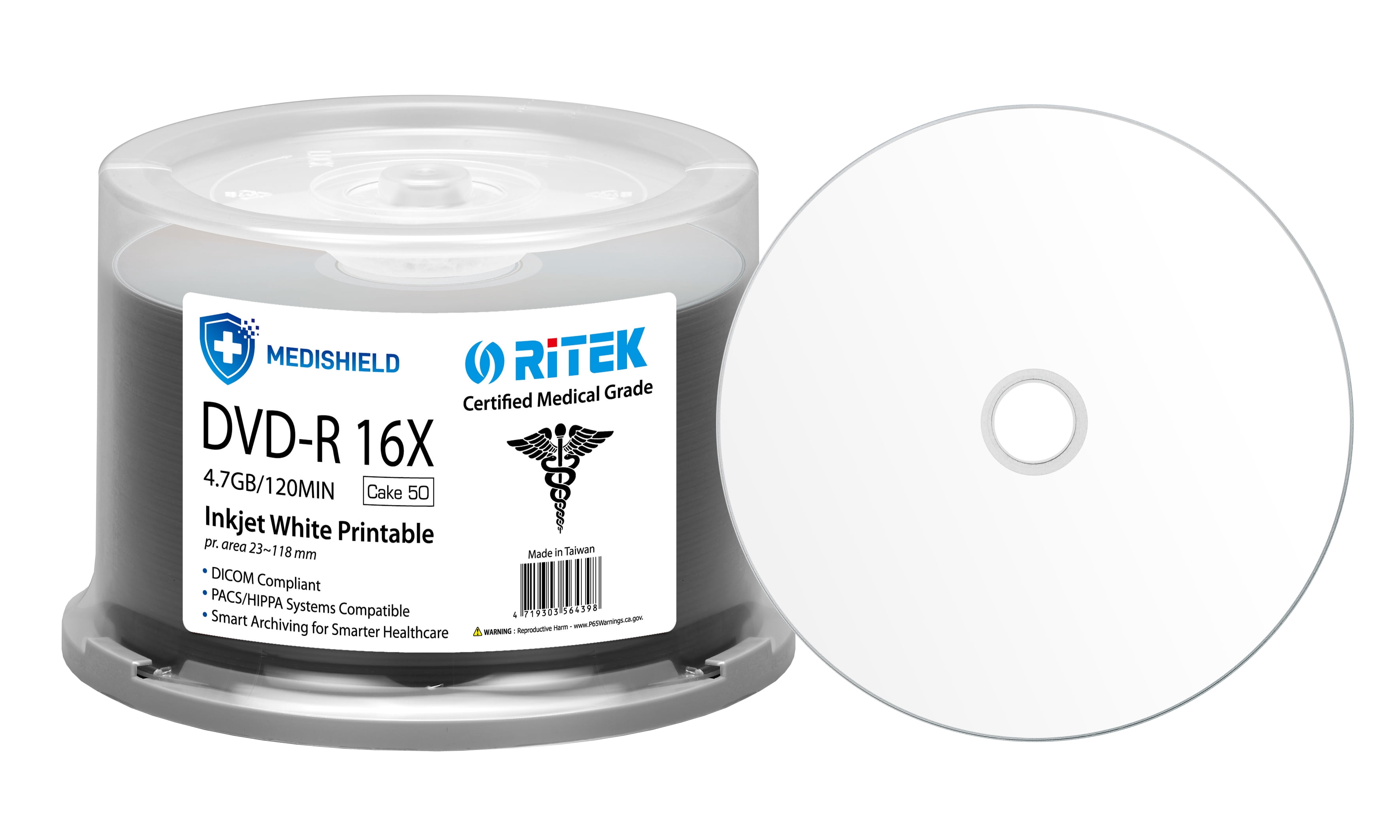 50 Pack Ritek Medishield Medical Grade DVD-R 16X 4.7GB/120Min DICOM ...