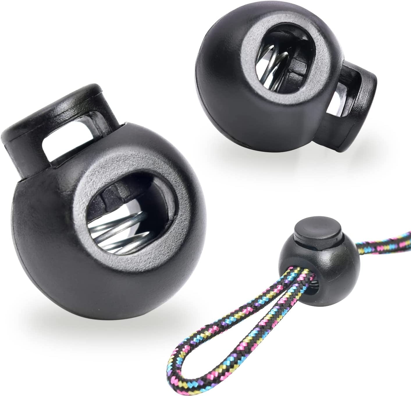 Menkey 50 Pack Round Cord Locks Black Plastic Stopper For Drawstrings Bungee Elastic Shock