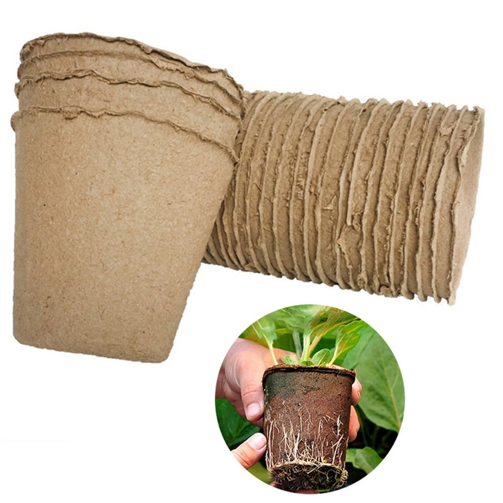50 Pack Round Nursery Seedling Pots,Biodegradable Small Plant Pots,Seed ...