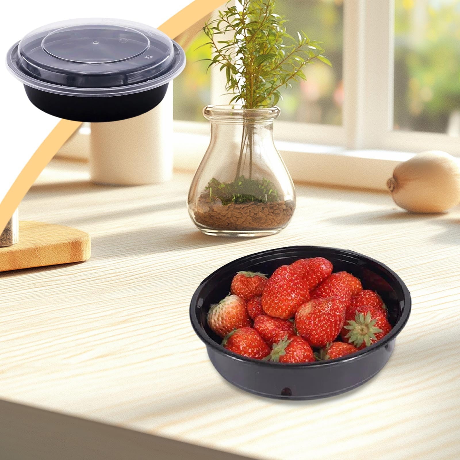 50-Pack Round Plastic Food Storage Containers with Lids | 17.7x14x6.9 ...