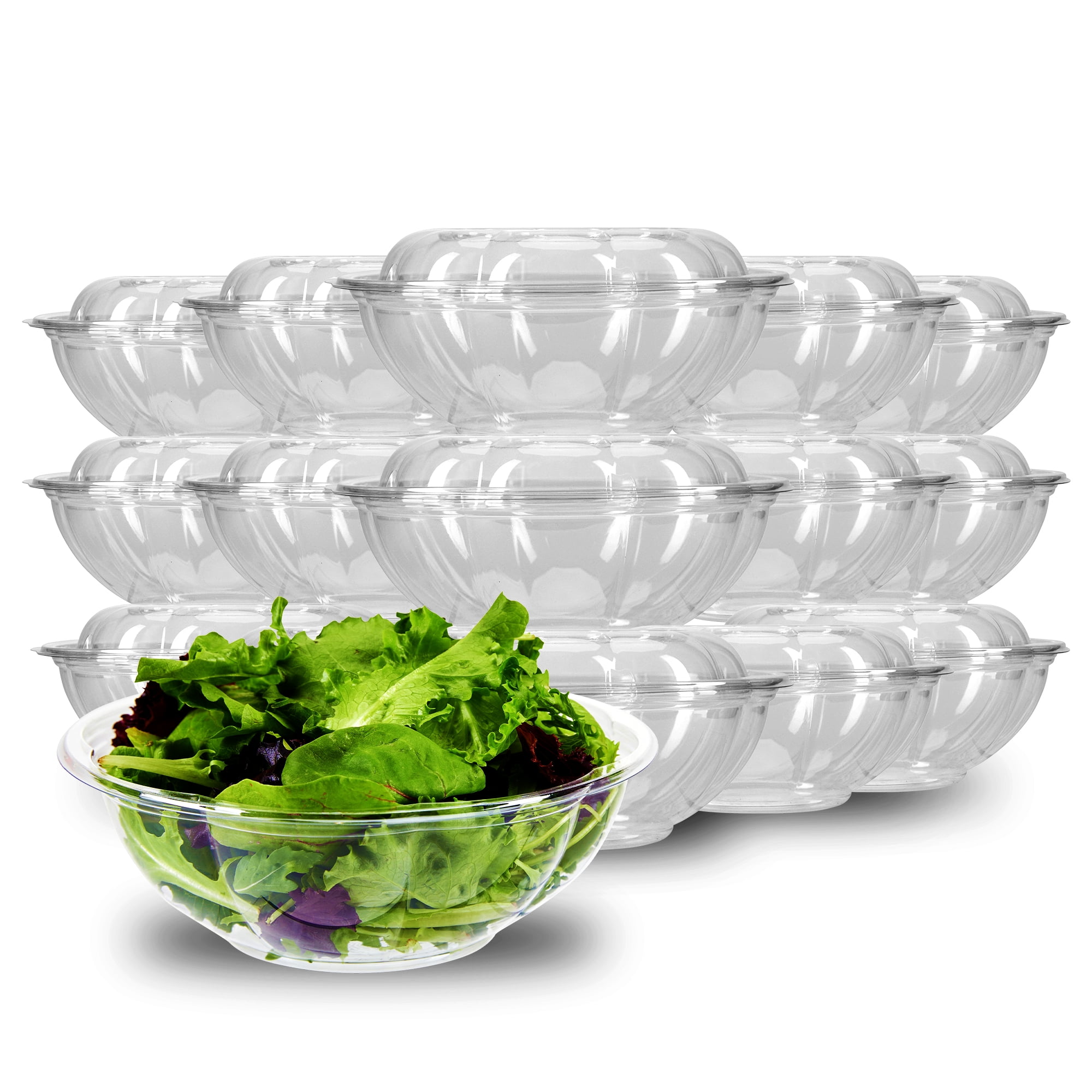 50 Pack Salad Container for Lunch - 18 oz Clear Plastic Bowls - Round ...