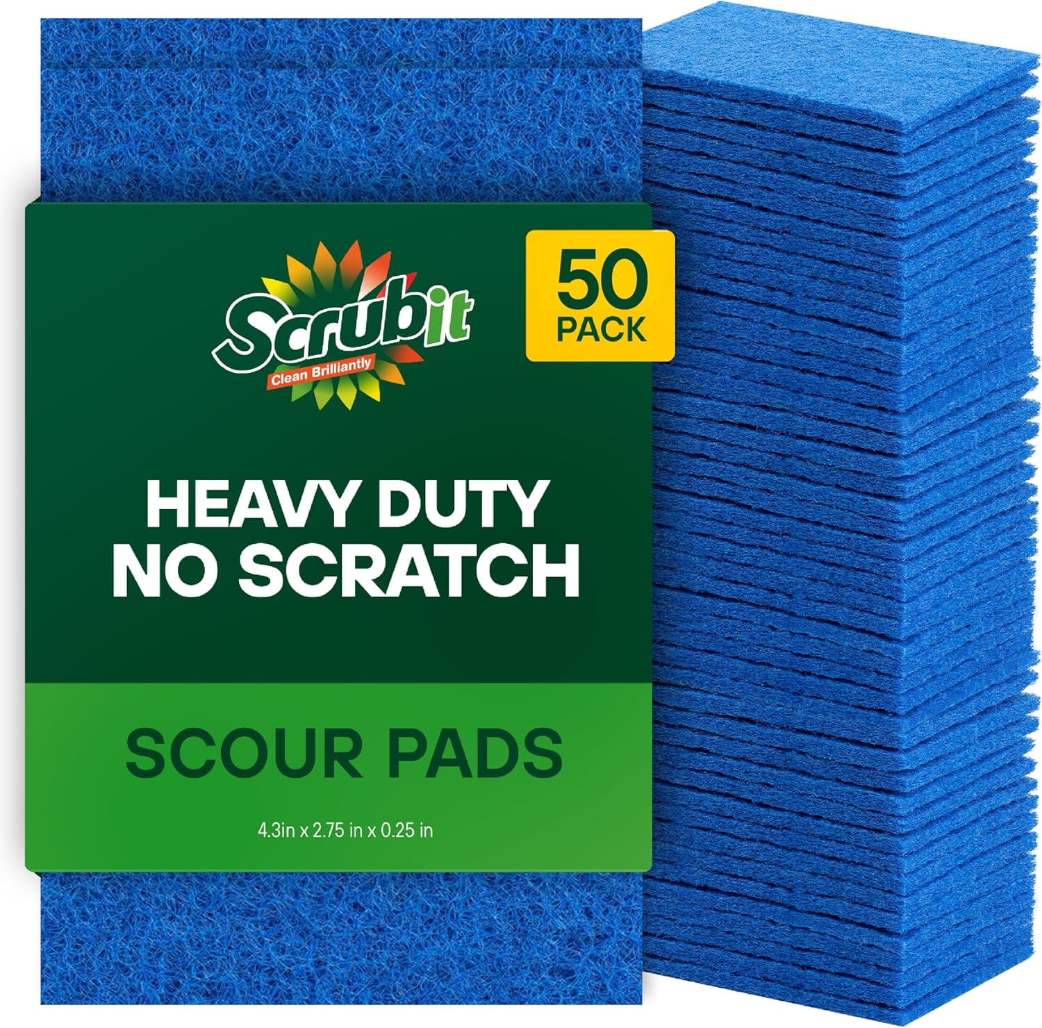 50 Pack Scouring Pad - Heavy Duty Scrub Pads for Cleaning Dishes - Non ...