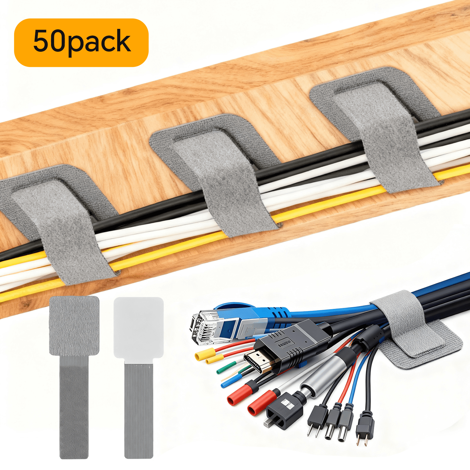 50-Pack Self-Adhesive Cable Ties, Reusable Fastening and Organizing ...