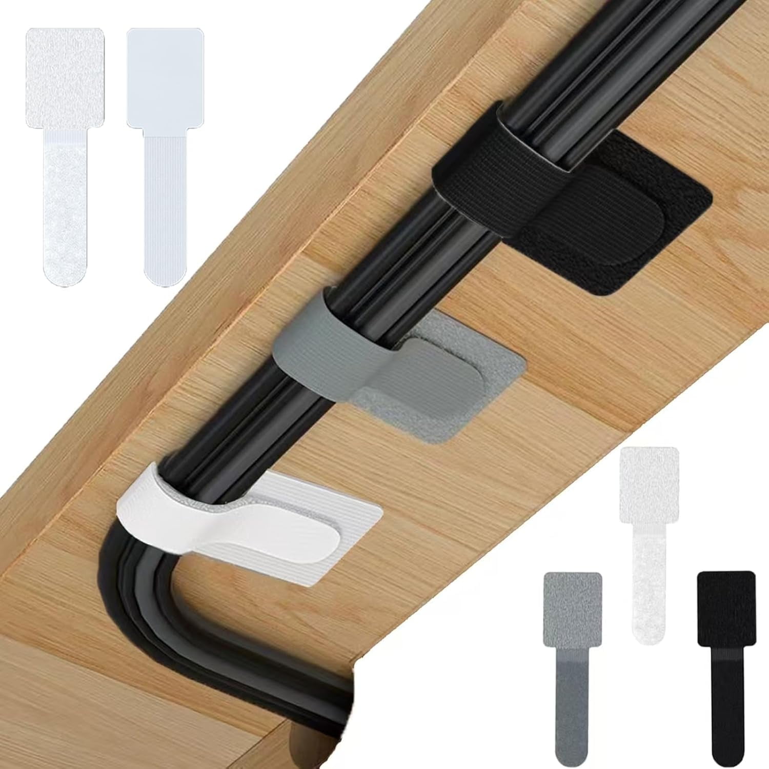 Ikerall 50-Pack Self-Adhesive Velcro Cable Ties, Reusable Nylon Wire ...