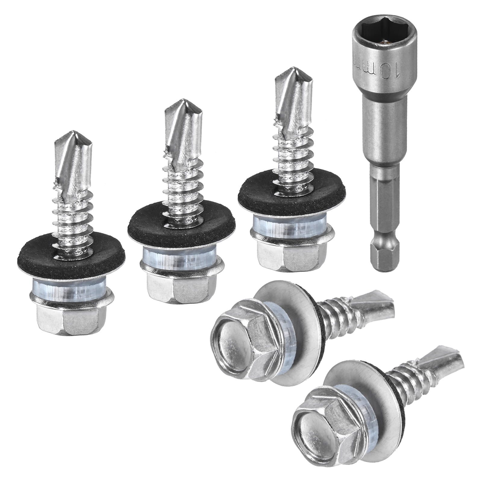 50-Pack Self-Drilling Screws with Rubber Washer, #14x1" 410 Stainless ...