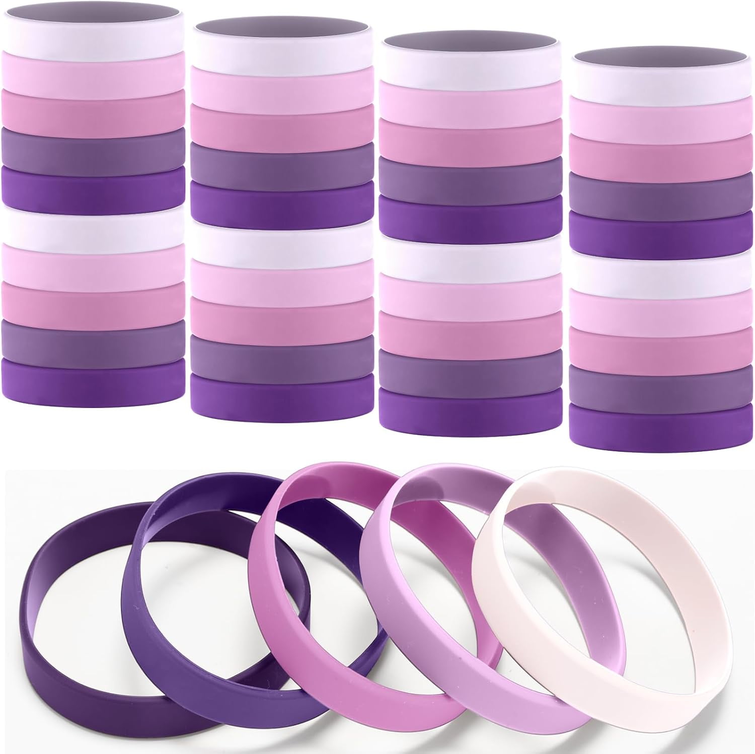 50 Pack Silicone Rubber Bracelets Rubber Wristbands Bulk Adults ...