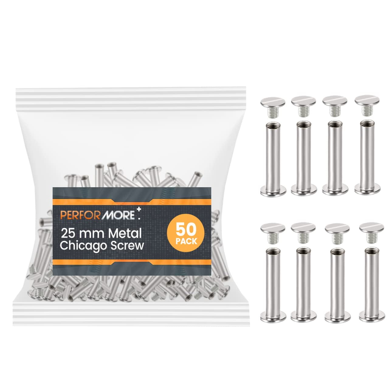 PERFORMORE 50 Pack Silver Aluminum 25mm Chicago Screw Posts, Fastener ...