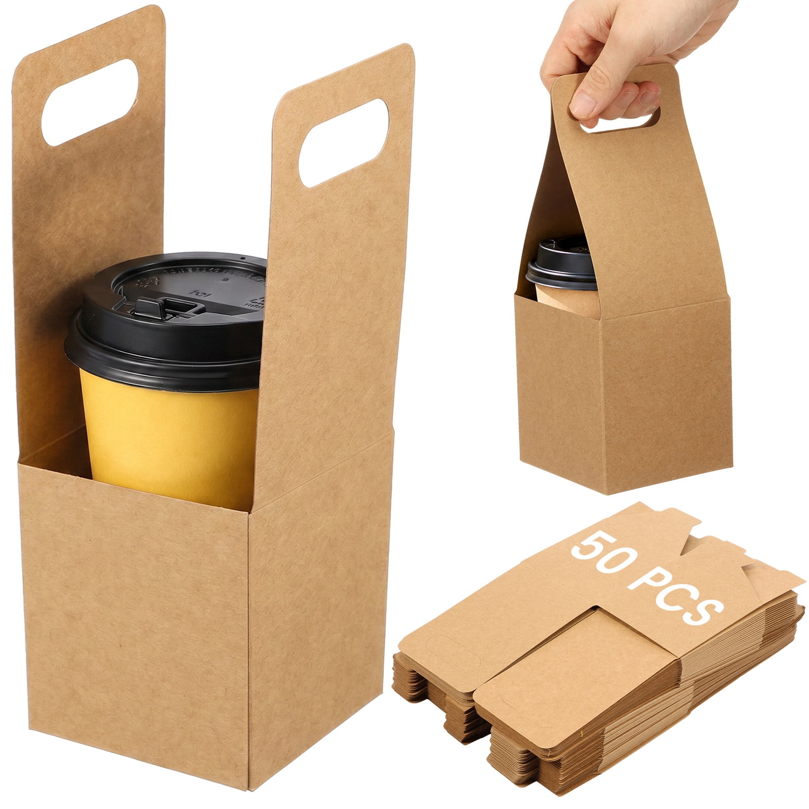 50 Pack Single Cup Carrier with Handle,Paper Cup Holder for Hot or Cold ...