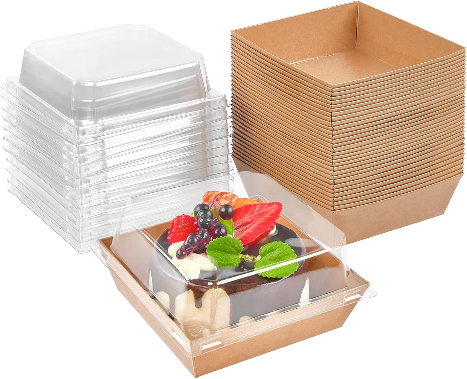 50 Pack Small Charcuterie Boxes with Clear Lids, 4 Inches Paper Bakery ...