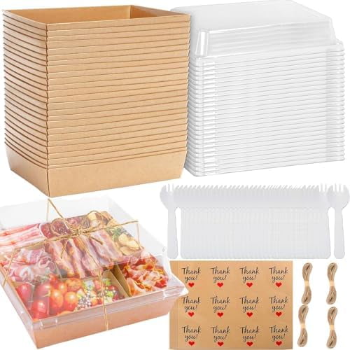 50 Pack Small Charcuterie Boxes with Clear Lids 5 Inches Square To Go ...
