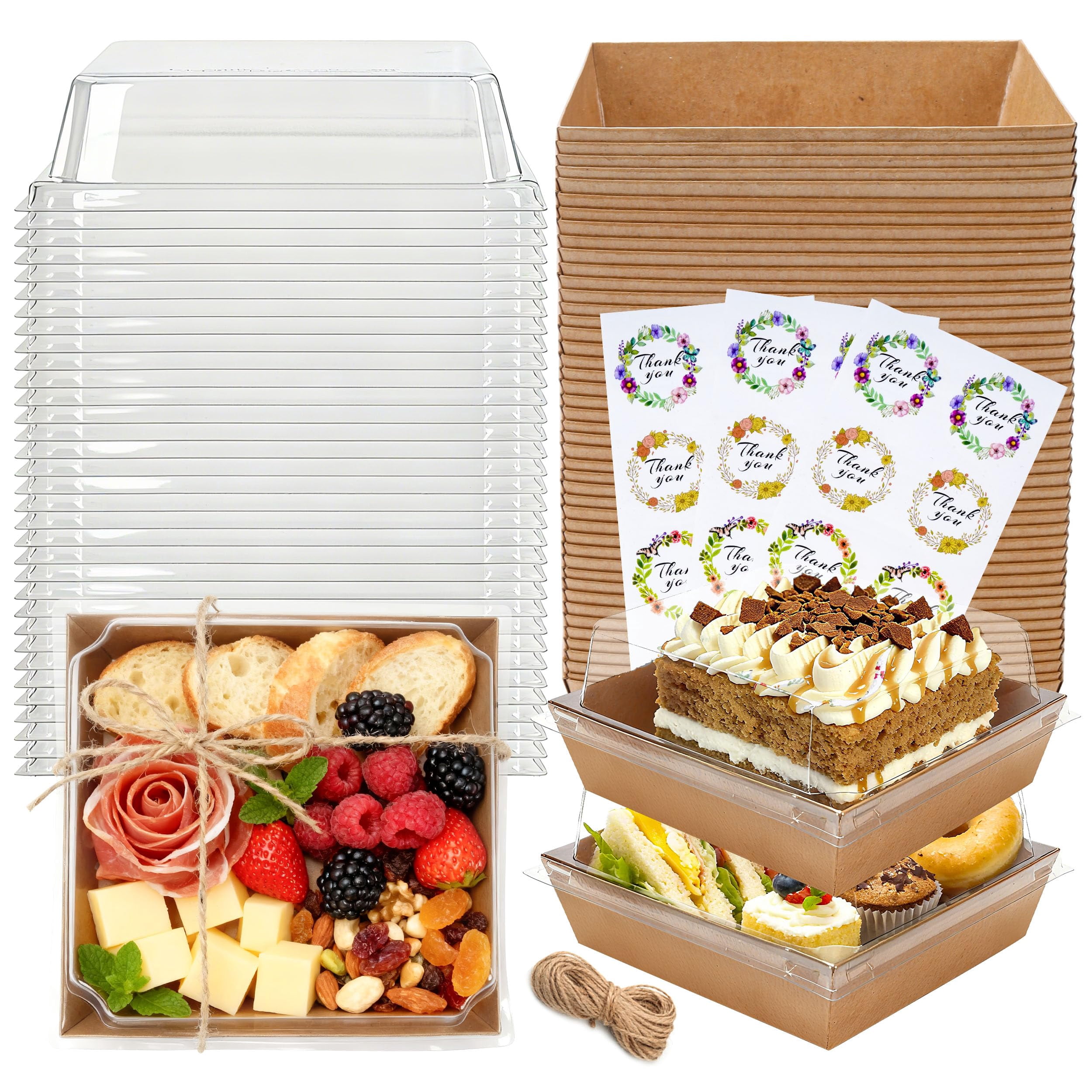 50 Pack Small Charcuterie Boxes With Clear Lids Brown Paper 5.3 X 4.9 2 ...