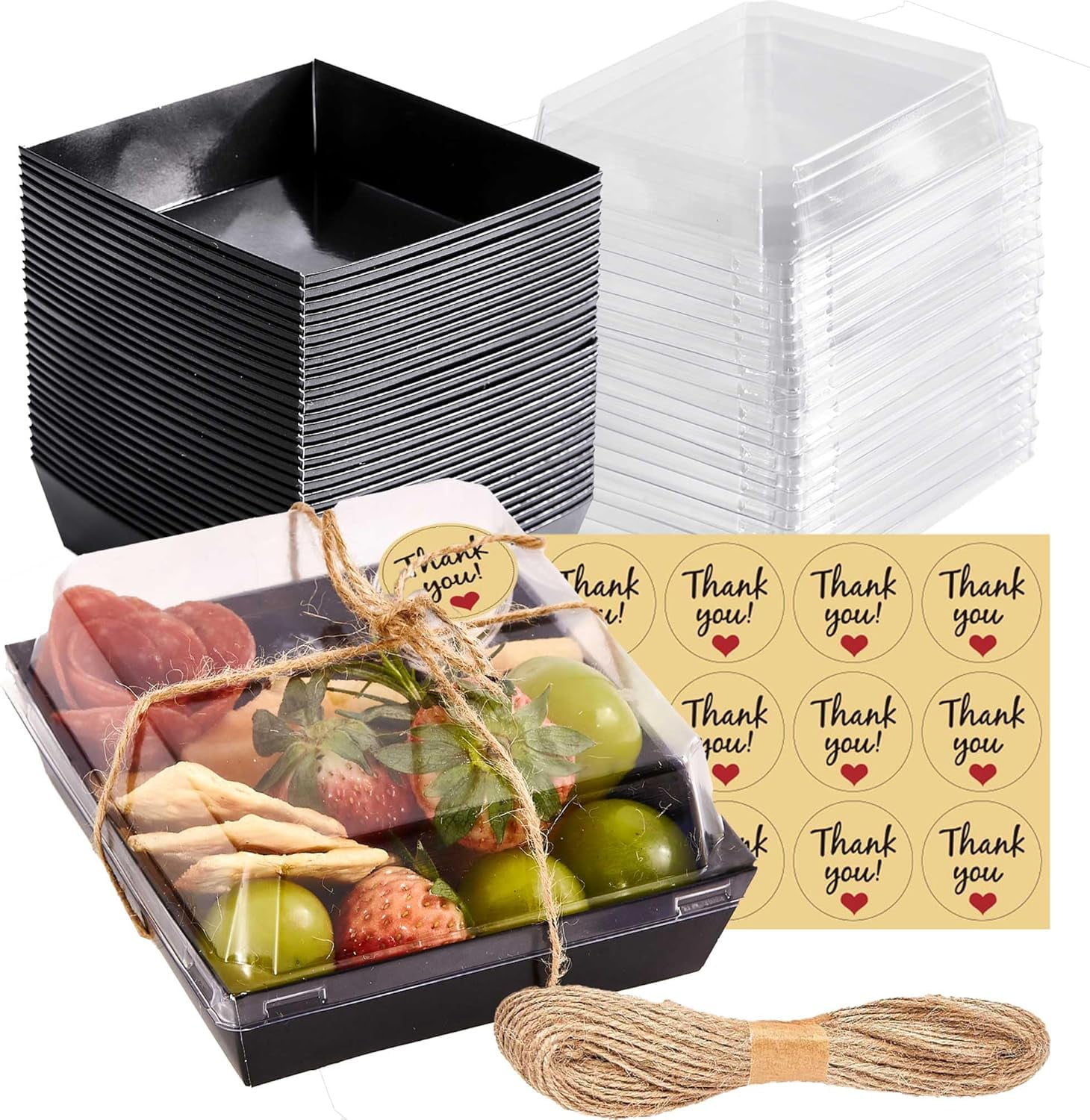 50 Pack Small Charcuterie Boxes with Clear Lids - To Go Paper Mini ...