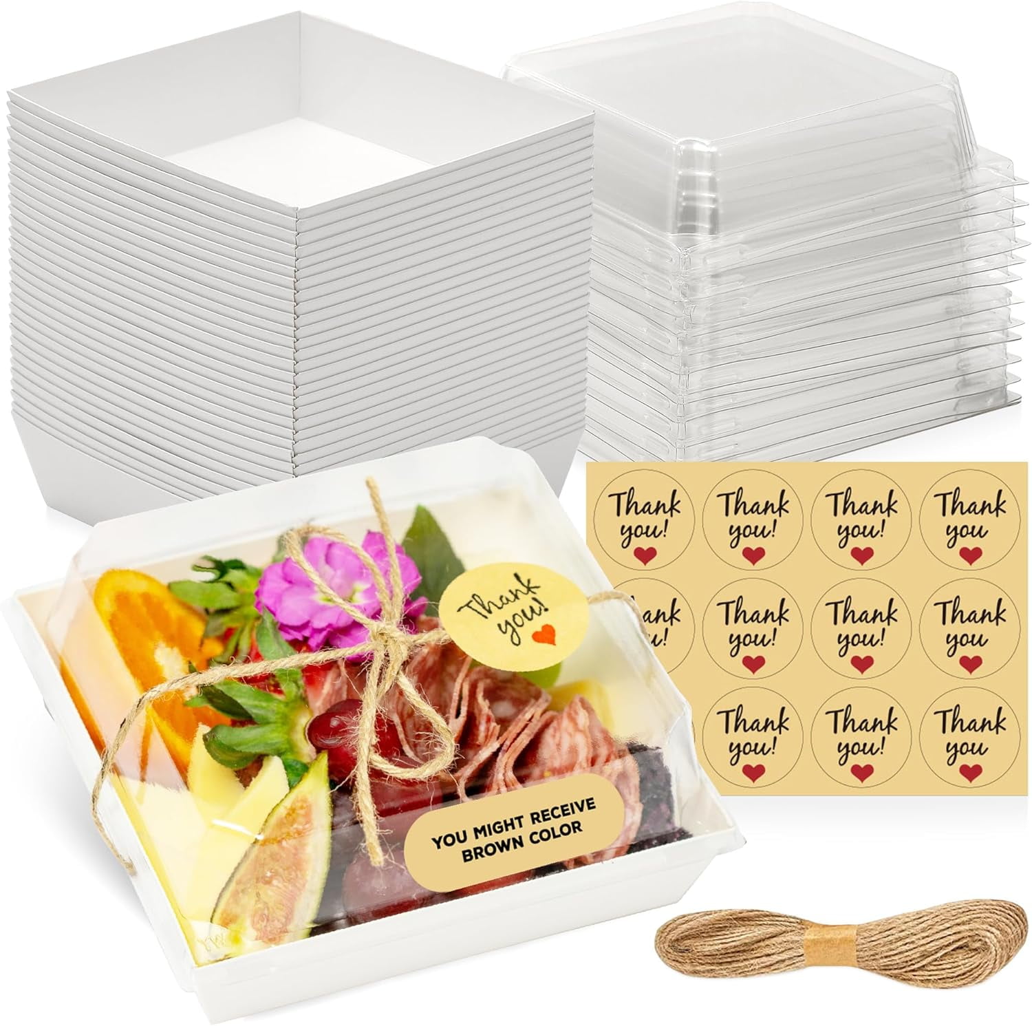 50 Pack Small Charcuterie Boxes with Clear Lids - To Go Paper Mini ...