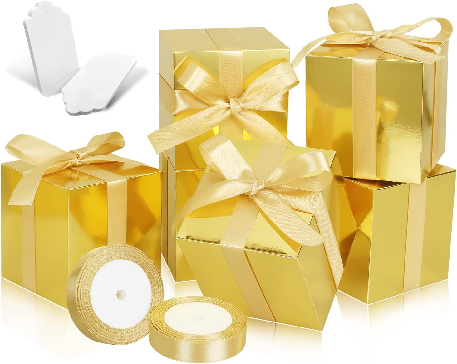 50 Pack Small Gift Boxes, 2x2x2 Favor Boxes Gold Paper Gift Boxes with ...