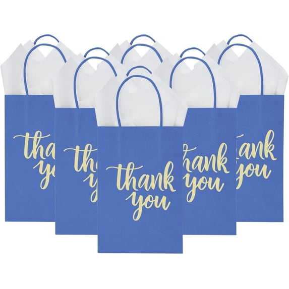 50 Pack Small Sized Navy Blue Paper Bags with White Tissue Paper 9''x5 ...