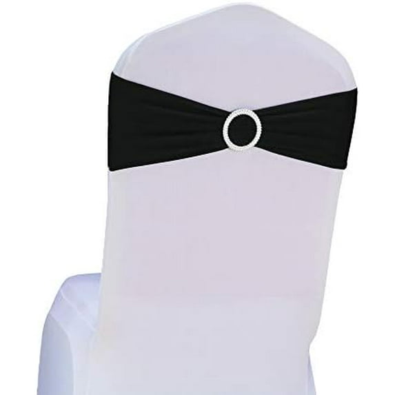50 Pack Spandex Black Chair Sashes for Wedding Chair Bows Bands with ...