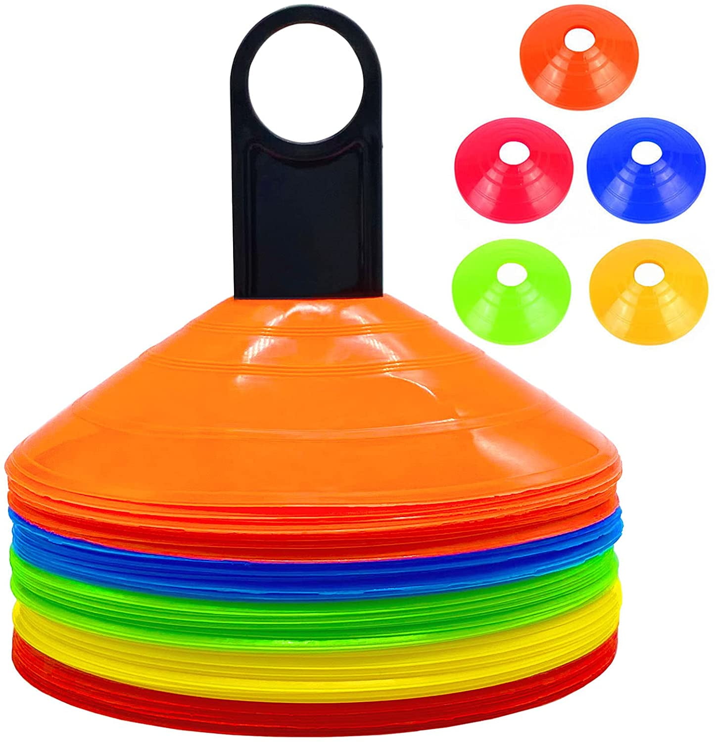 50 Pack Sports Disc Cones,Plastic Agility Cones,Field Cone Markers with Holder for Training,Game ...