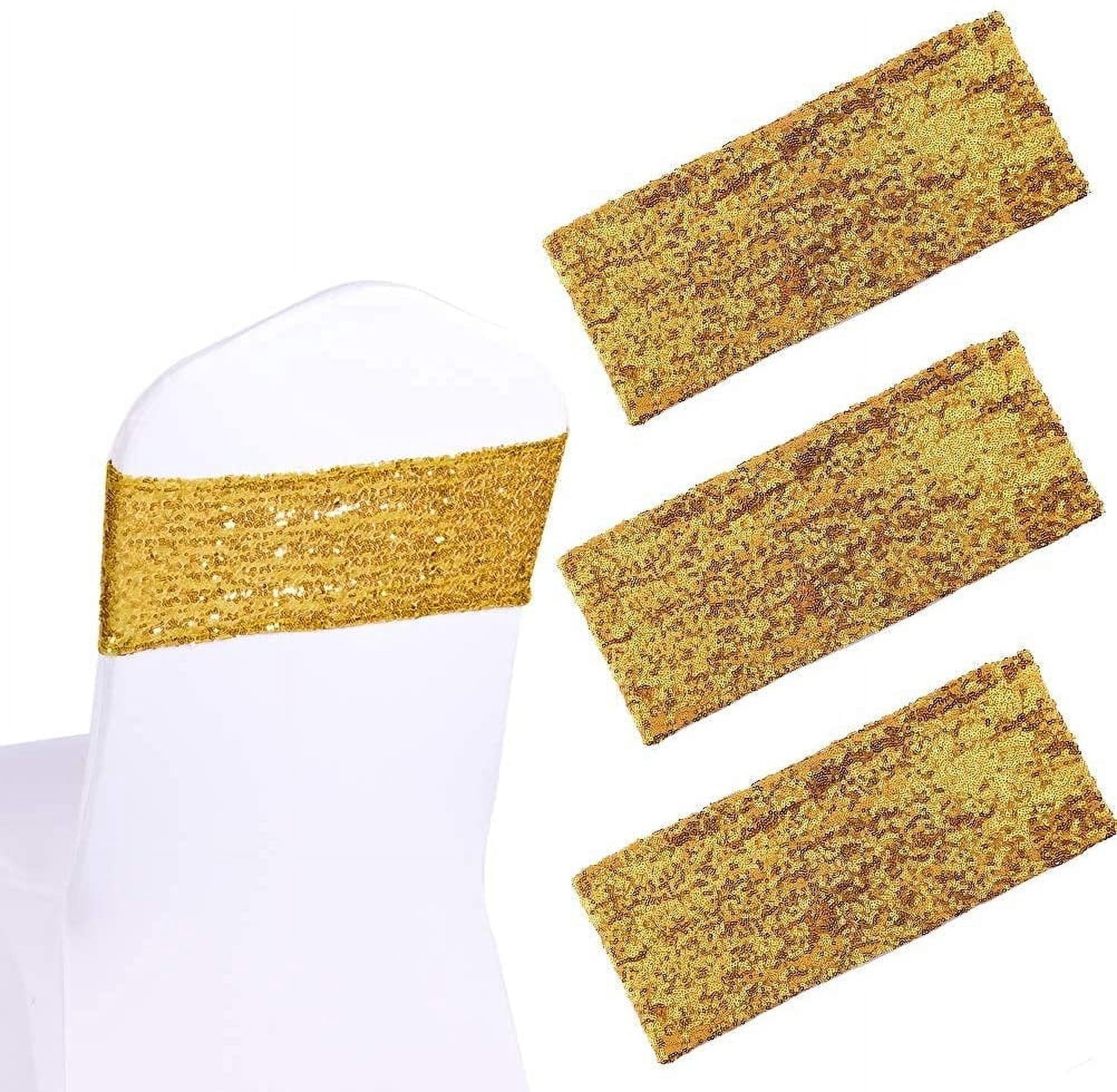 50 Pack Stretch Sequin Chair Sashes Gold Stretch Chair Bands Sparkling ...