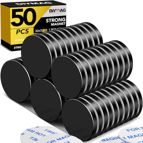 50 Pack Strong Magnets with Double Sided Adhesive, 1.26" x 0.12" Round ...