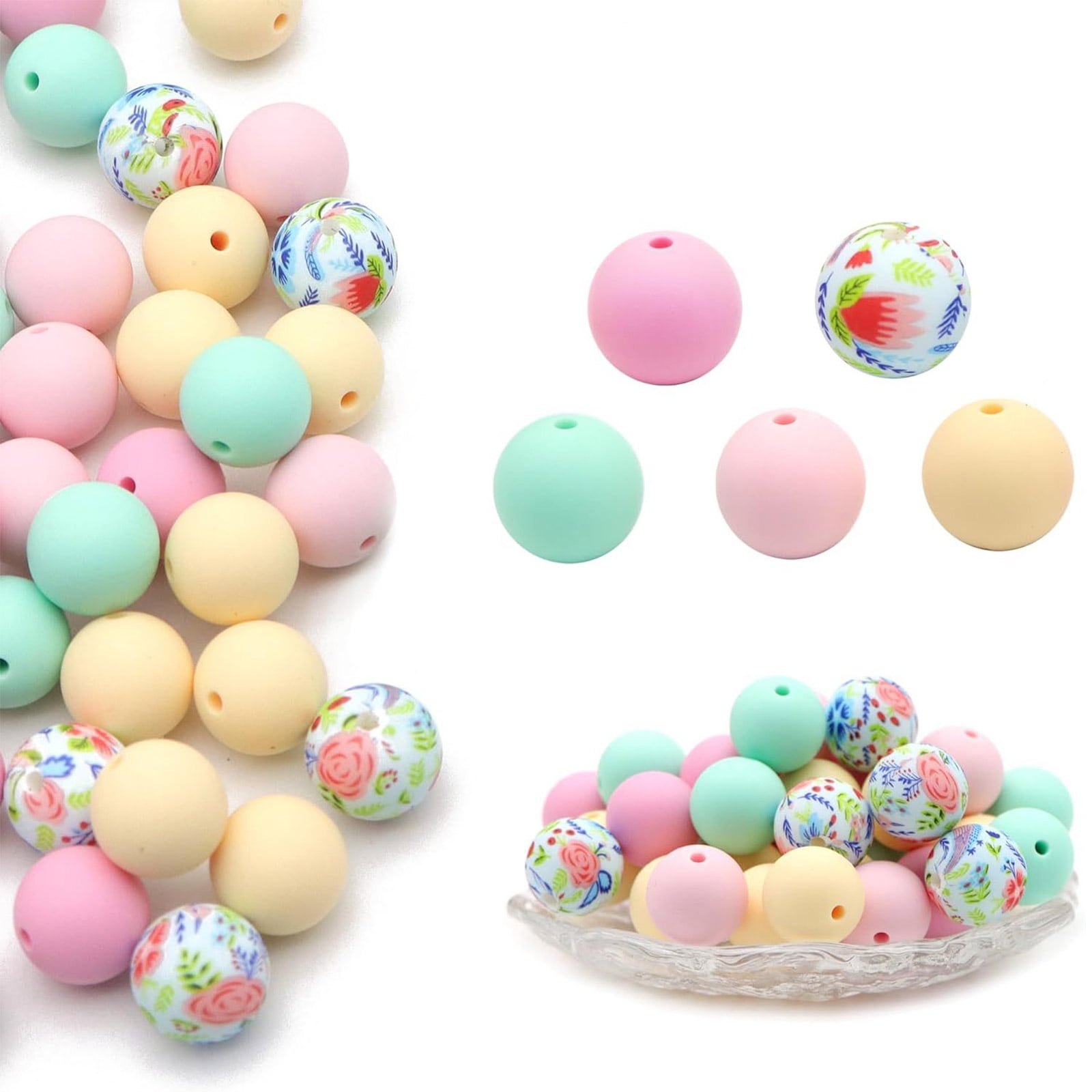 50 Pack Stylish Spacer Beads Bracelets Beads Silicone Colorful Loose ...