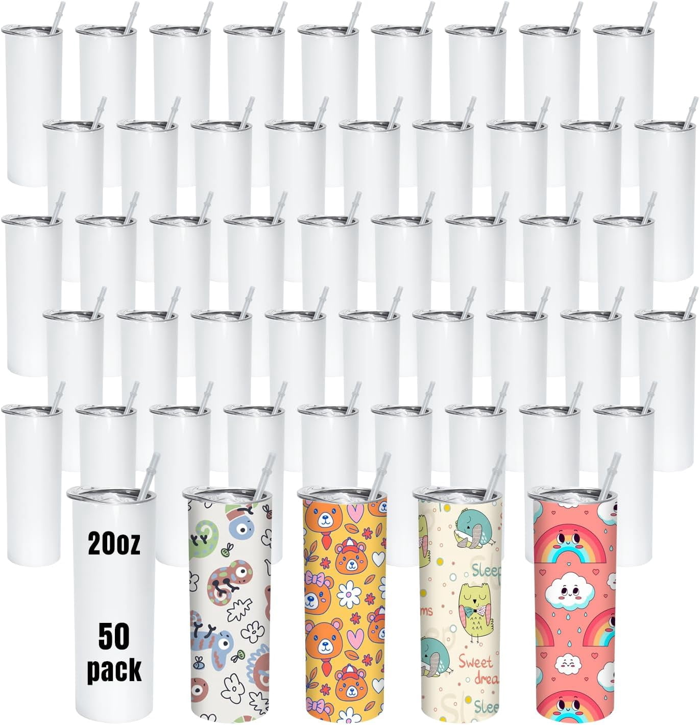 50 Pack Sublimation Tumblers 20 oz, White Sublimation Blanks Tumbler ...