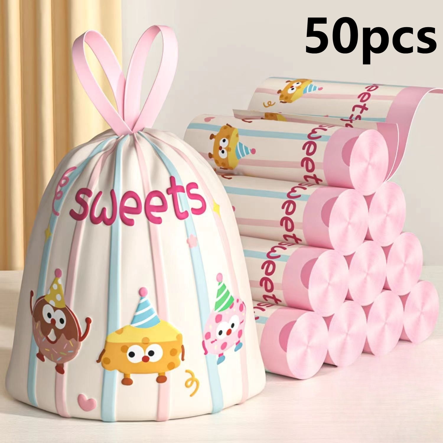 50-Pack Sweets Candy Drawstring Bags, Cute Treat Bags for Birthday ...