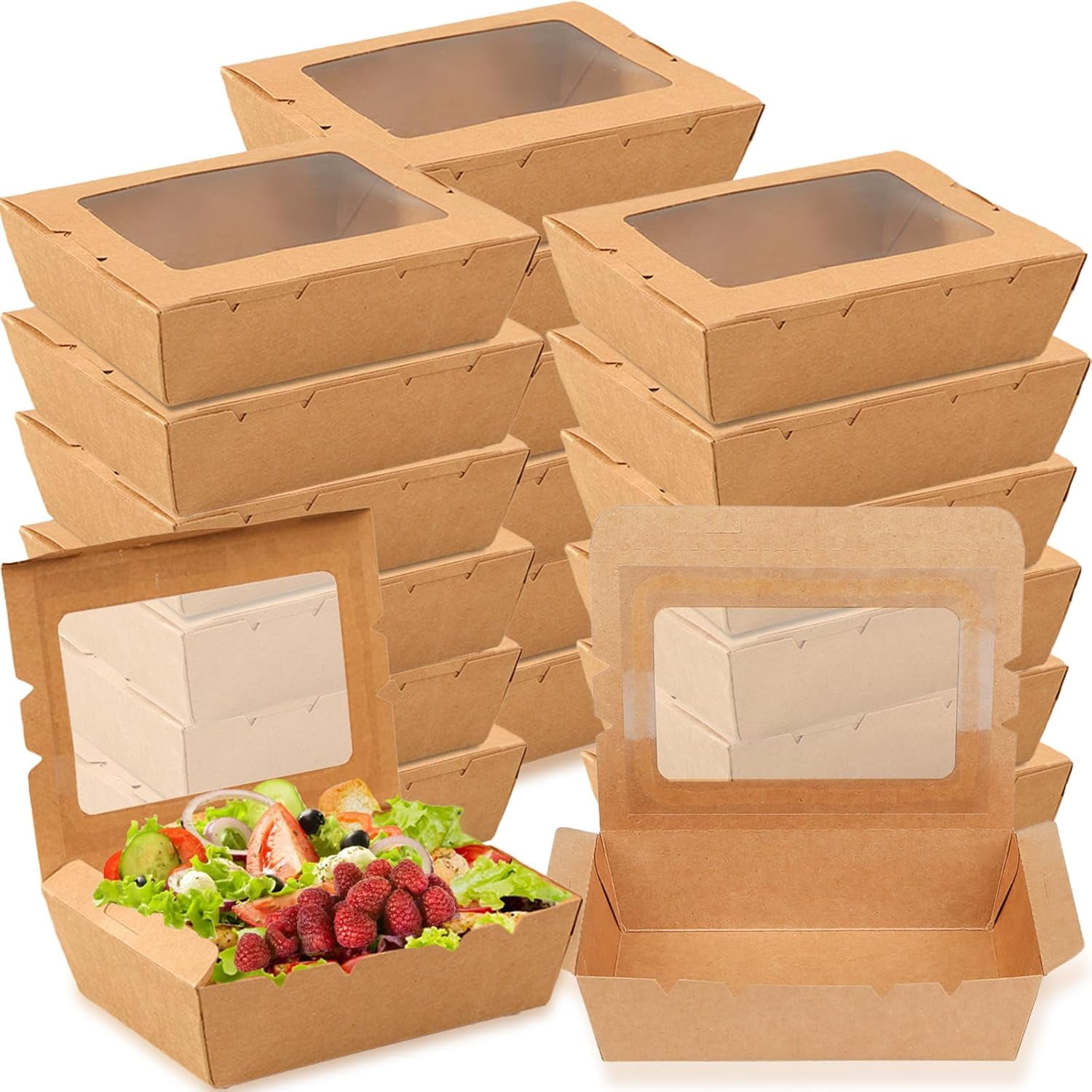 50 Pack Take Out Food Containers with Window, 40 oz Kraft Paper Food to ...