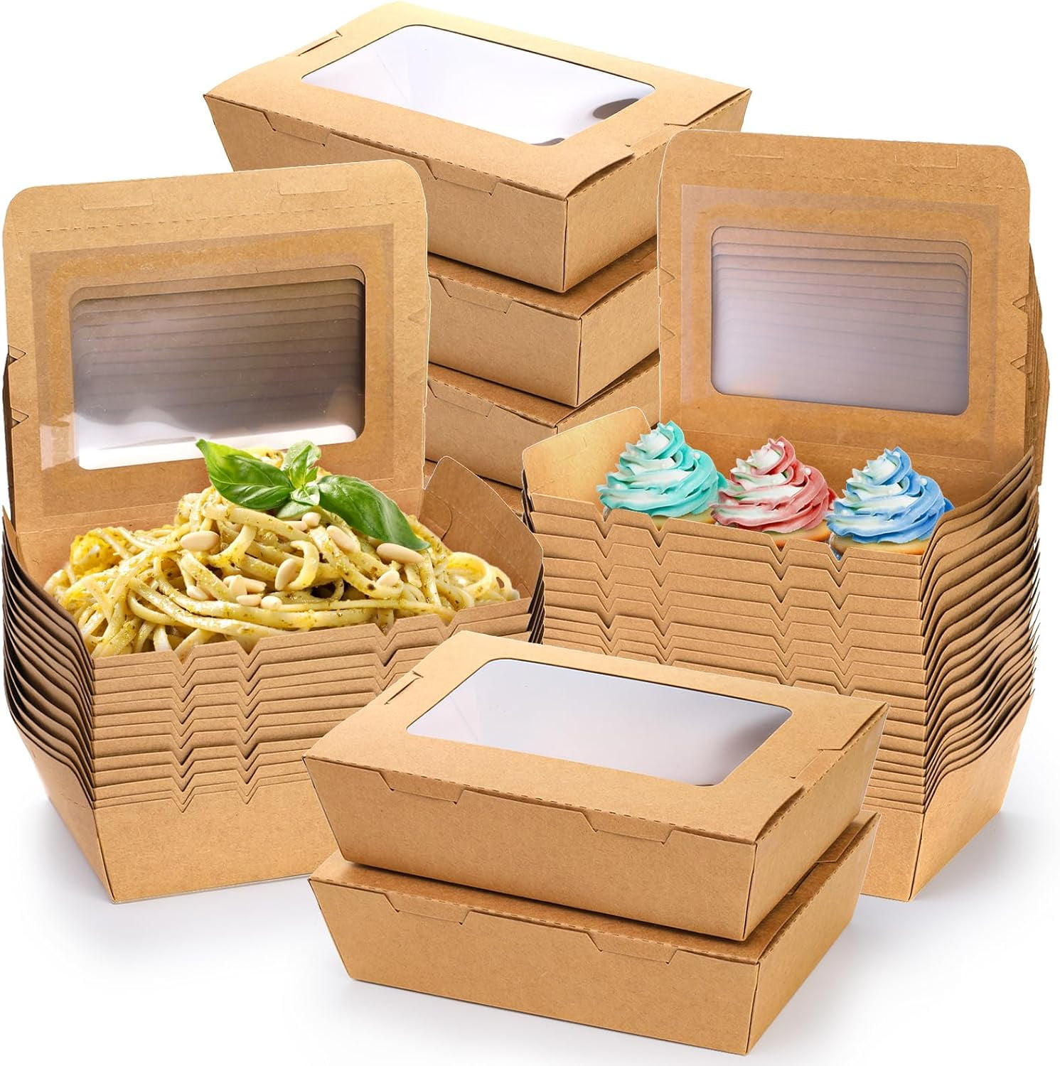 50 Pack Take Out Food Containers with Window, 40 oz Paper Catering To ...