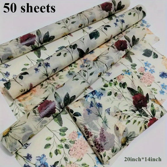 50-Pack Tissue Paper, Vintage Floral Wrapping Paper,Gift Wrap Tissue ...