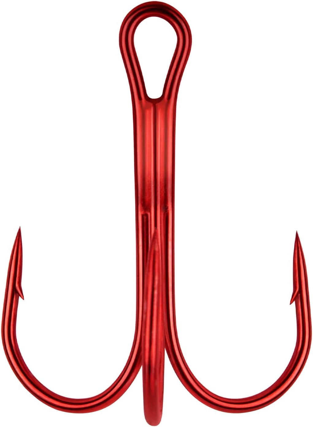 50 Pack Treble Fishing Hooks, Red Round Bend Triple Grip Saltwater ...
