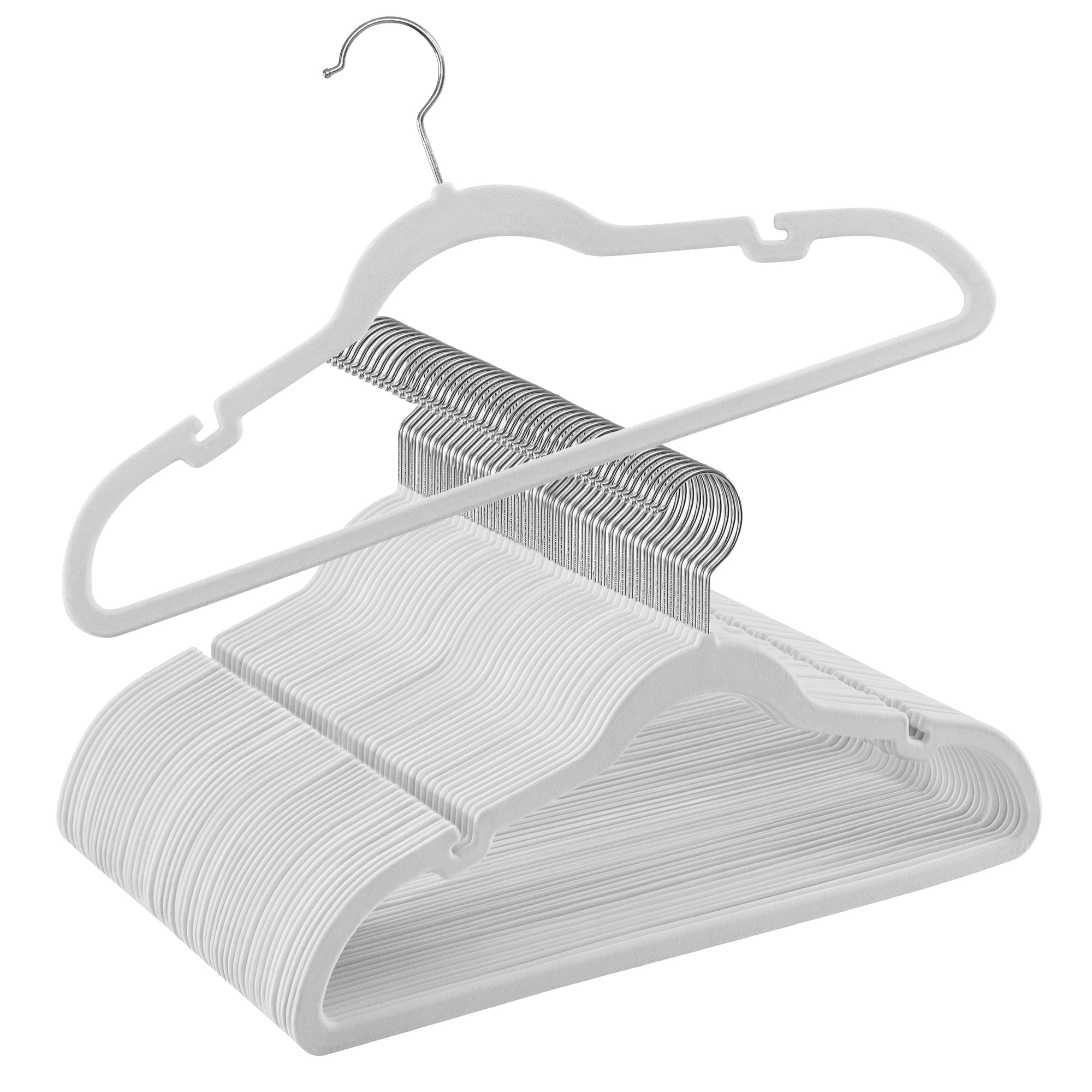 50 Pack Velvet Clothes Hangers with Shoulder Notches, Slim Space-Saving ...