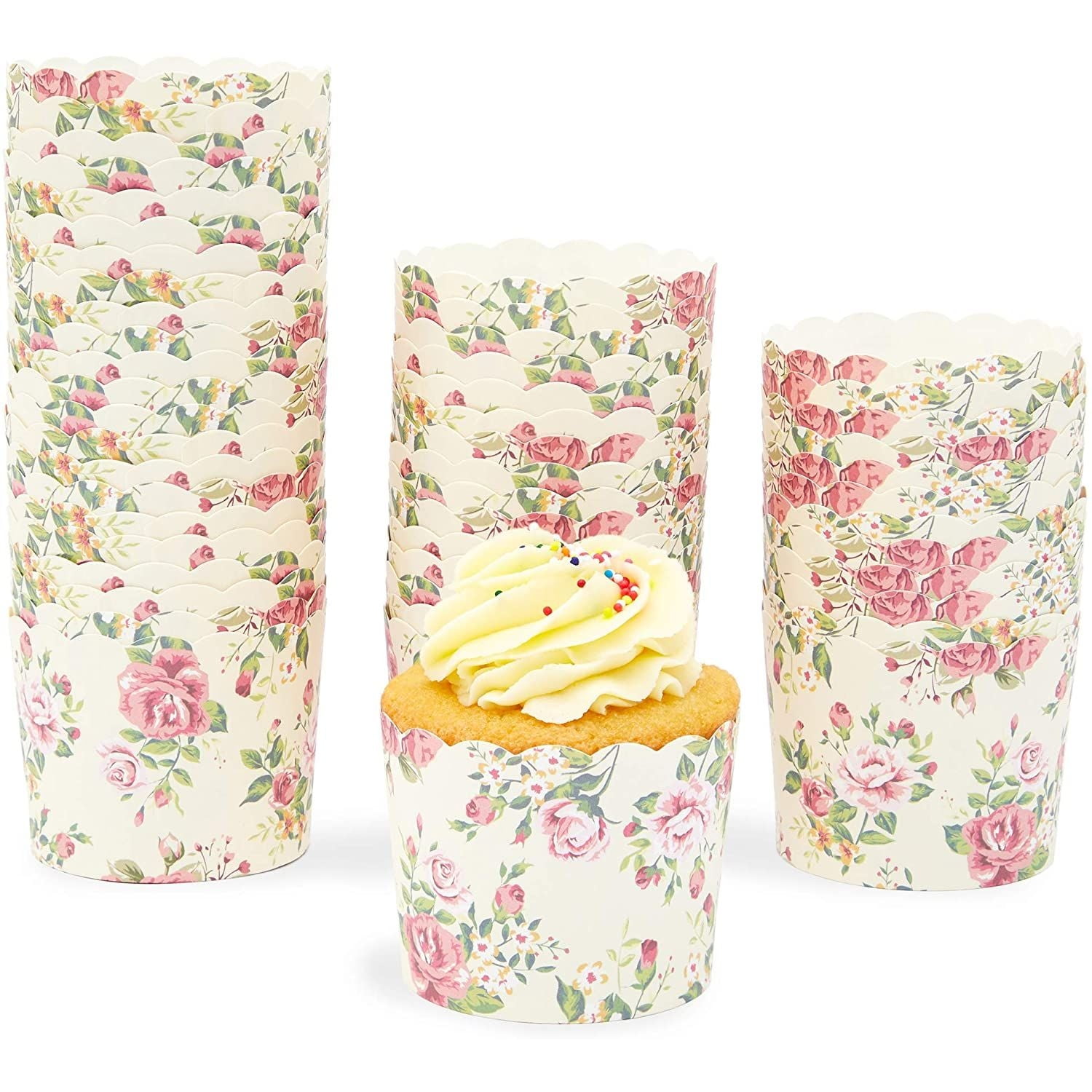Sparkle and Bash Floral Cupcake Wrappers, Vintage Style Baking Liners ...