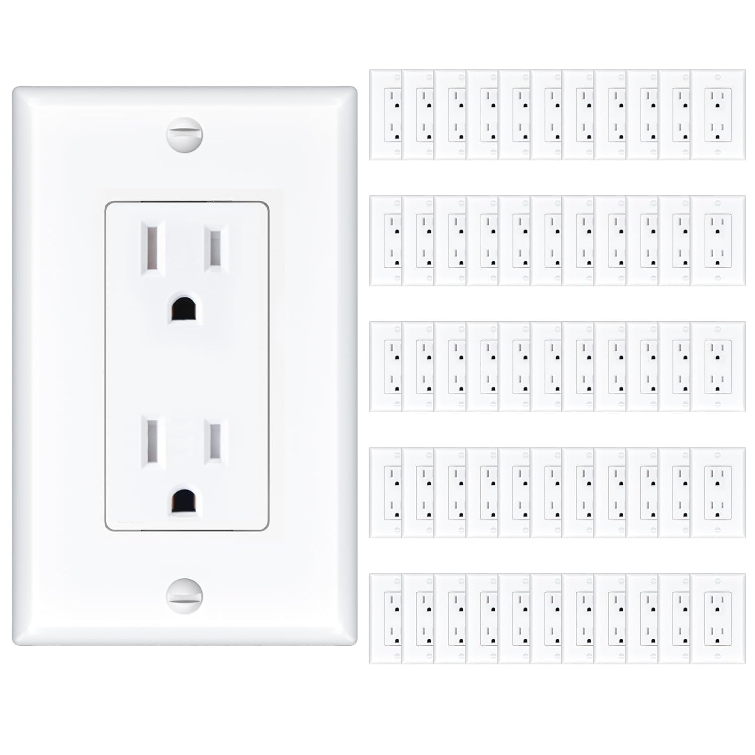 50 Pack Wall Outlet, 15 Amp Outlets, UL Listed, Tamper Resistant ...