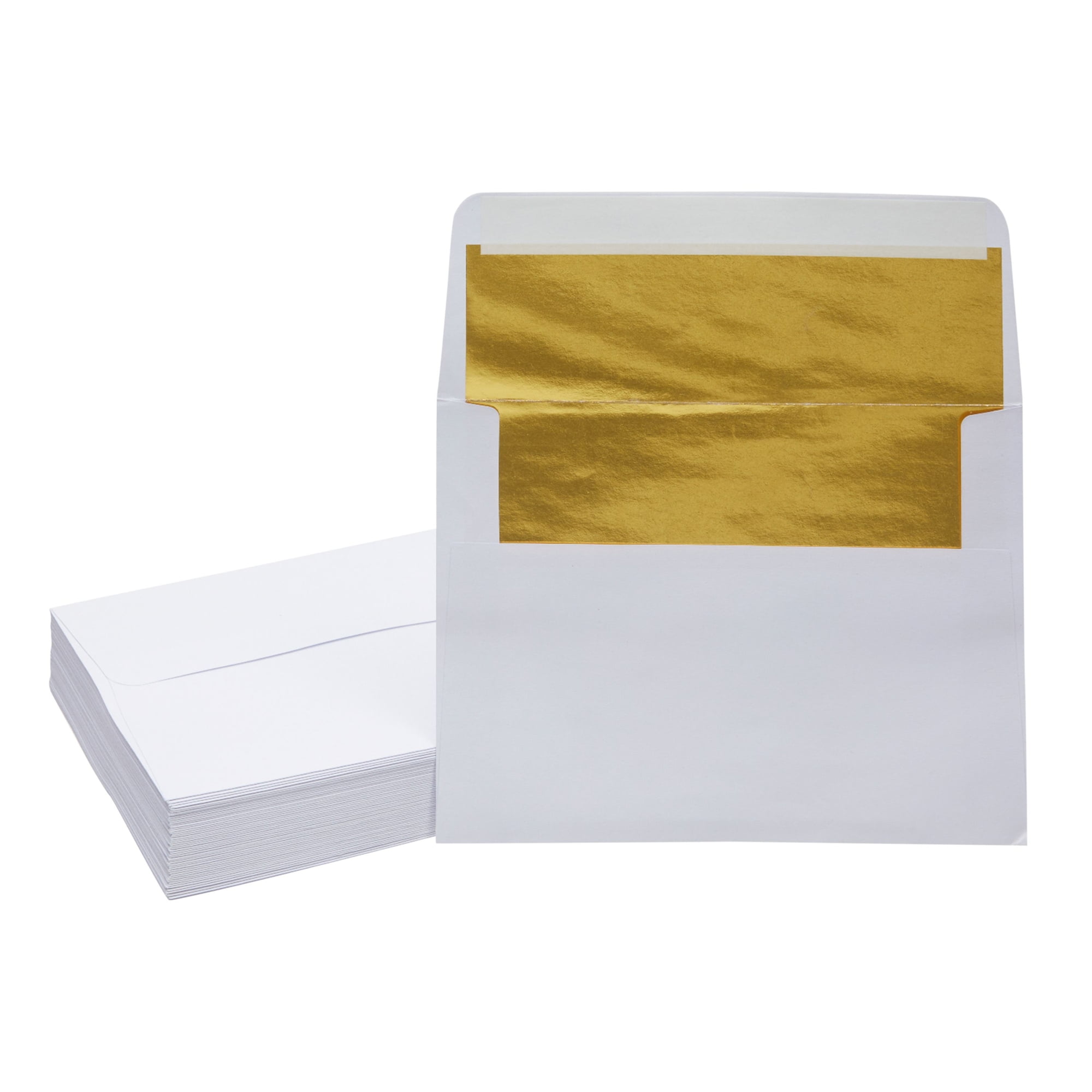50-Pack White A7 Gold Foil Lined Greeting Banquets Invitation Envelopes ...