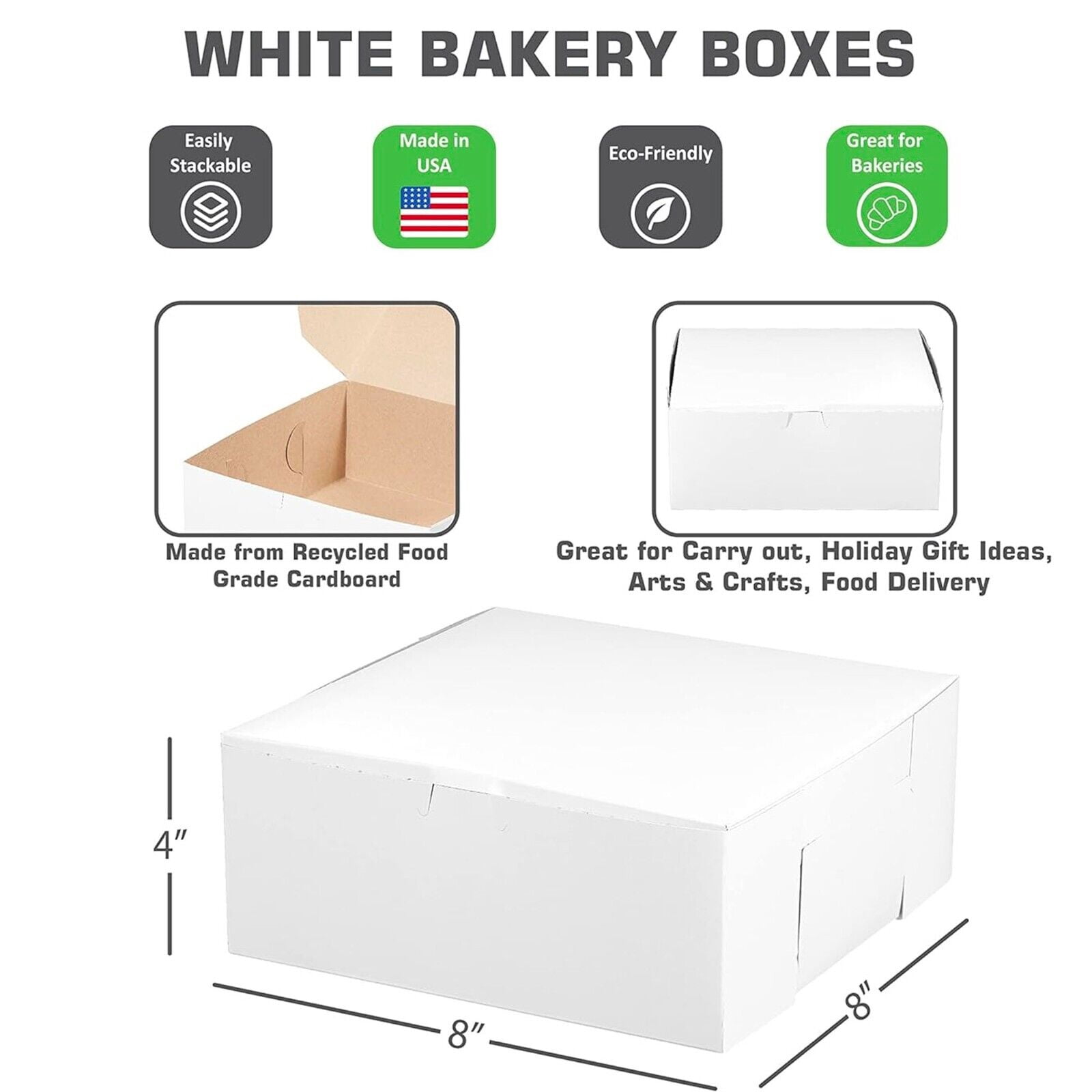 [ 50 Pack ] White Bakery Pastry Boxes - 8 x 8 x 4 Inches - Walmart.com